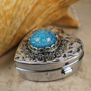 Aqua Blue Glass Opal Silver Music Box Locket, Photo Locket, Music Box ...