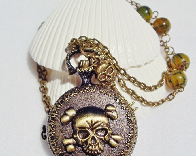 Skull and Crossbones Pocket Watch Pendant, Watch Pendant Featuring a ...