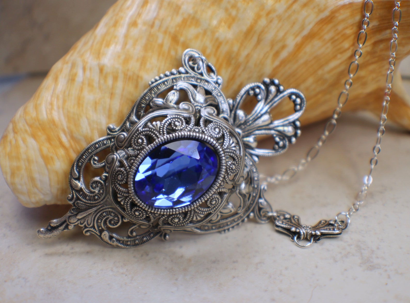 Sapphire Pendant Gothic Crystal Necklace Baroque Style - Etsy