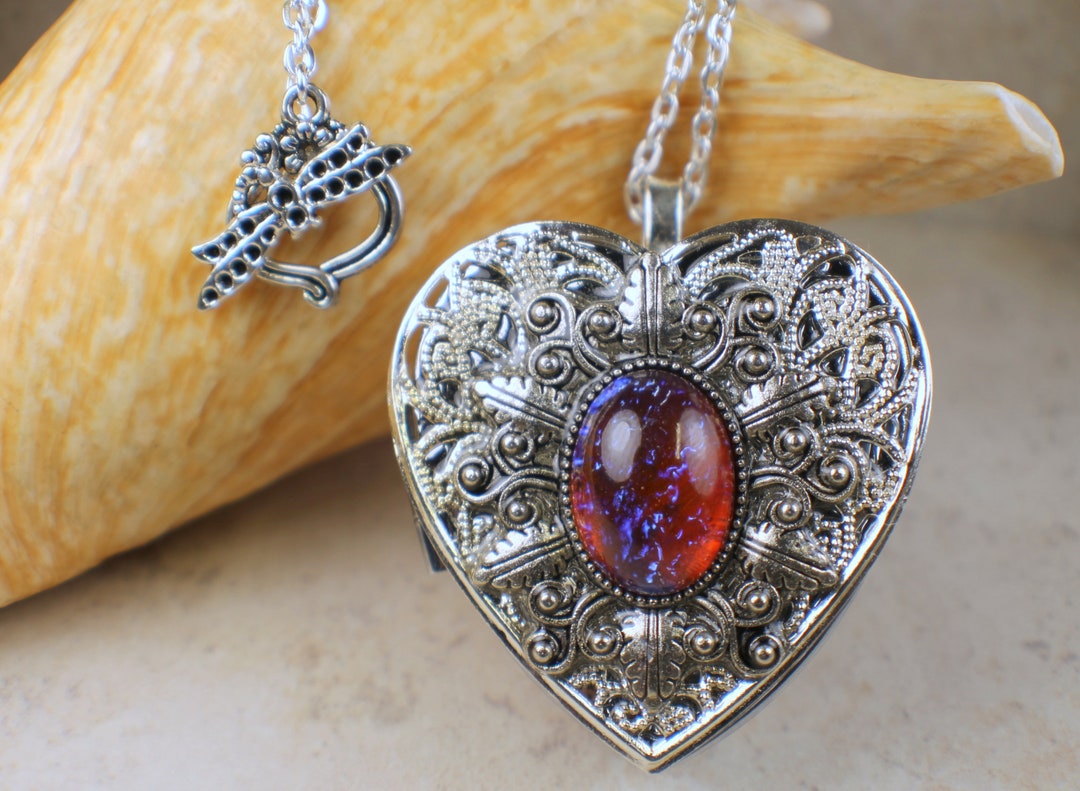 Red Dragons Breath Glass Opal Music Box Locket, Music Box Locket ...