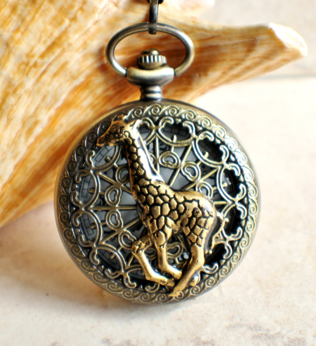 Giraffe Pocket Watch in Bronze, Men's Pocket Watch With Bronze Tiger ...
