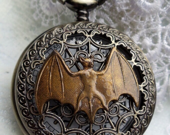 Bat Pocket Watch, Men's Goth Bat Pocket Watch in Antique Bronze - Etsy