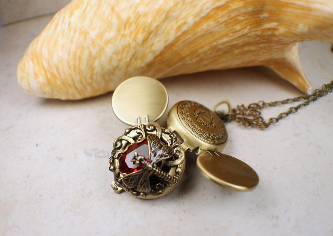 Siam Red Crystal Locket Bronze Photo Locket Four Photo - Etsy