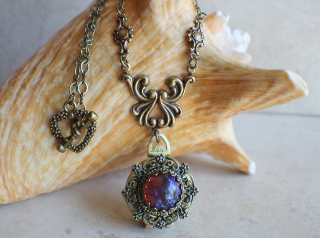 Mexican Fire Opal Photo Locket, Four Photo Locket Necklace, Multi ...
