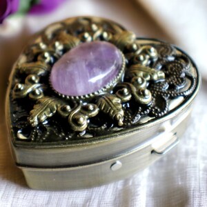 Amethyst Music Box Locket, Heart Shaped Locket With Music Box Inside ...