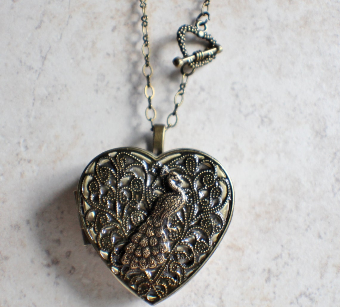 Peacock Music Box Locket Heart Shaped Locket With Music Box - Etsy