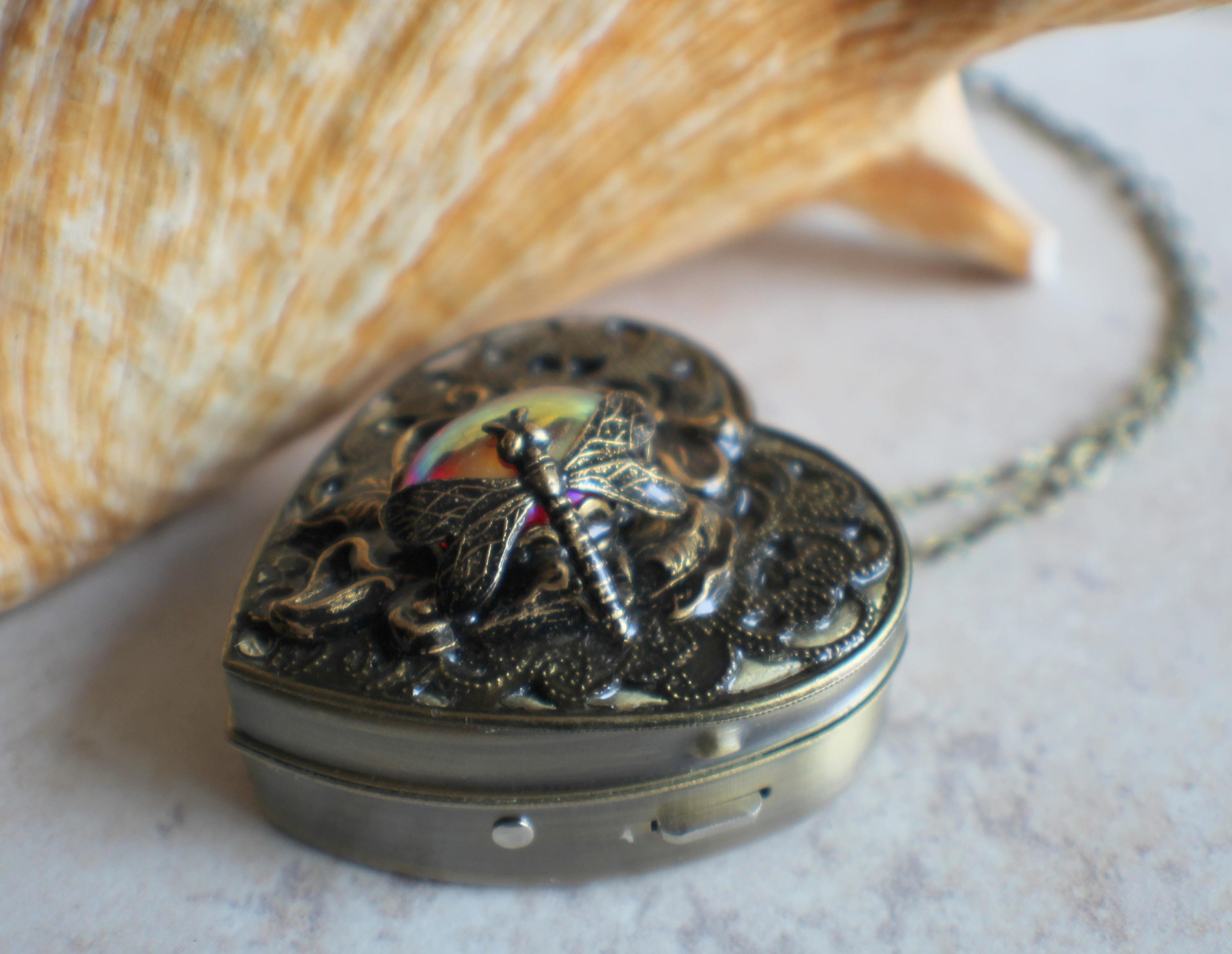 Dragonfly Music Box Locket Heart Music Box Pendant Music Box | Etsy