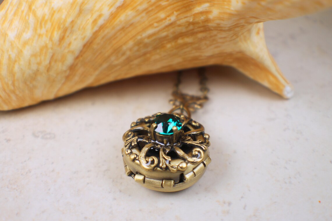 Emerald Crystal Locket Bronze Photo Locket Four Photo Locket | Etsy