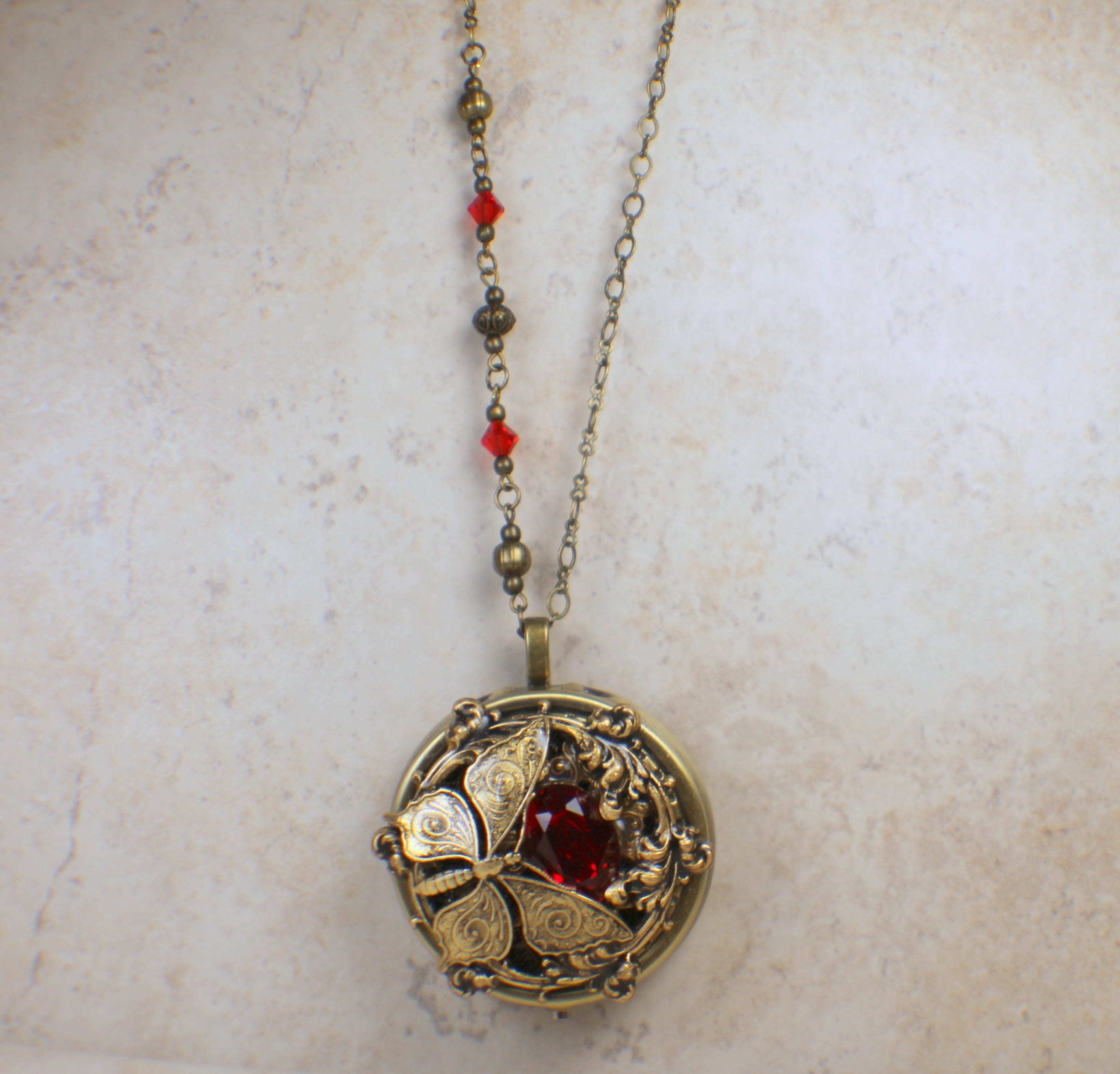 Red Crystal Butterfly Music Box Locket Round Music Box - Etsy
