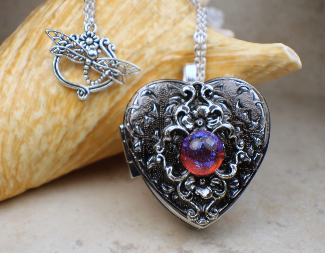 Silver Dragons Breath Floral Music Box Locket, Music Box Necklace, Mini ...