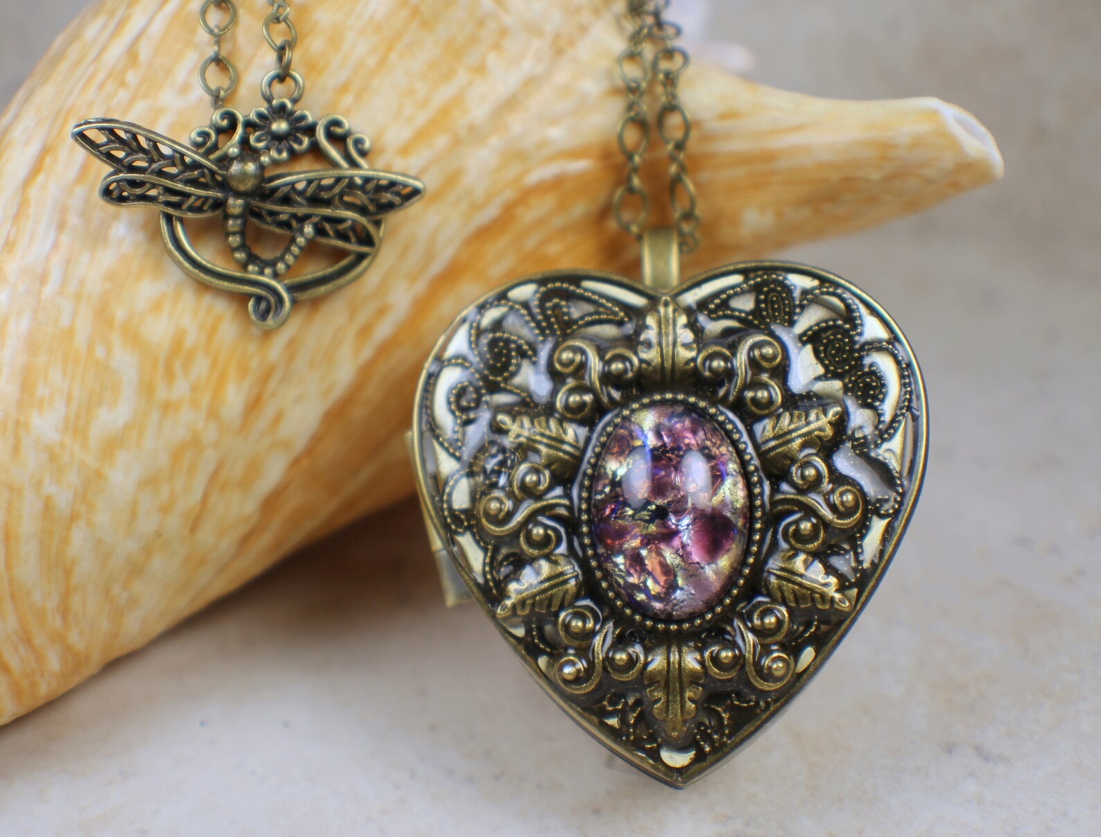 Amethyst Glass Opal Music Box Locket Photo Locket Music Box | Etsy