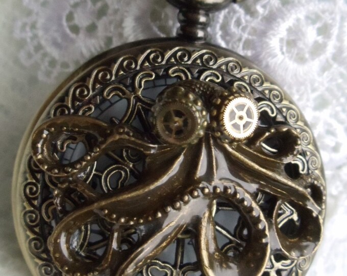Octopus Pocket Watch, Mens Pocket Watch With Octopus Mounted on Front ...