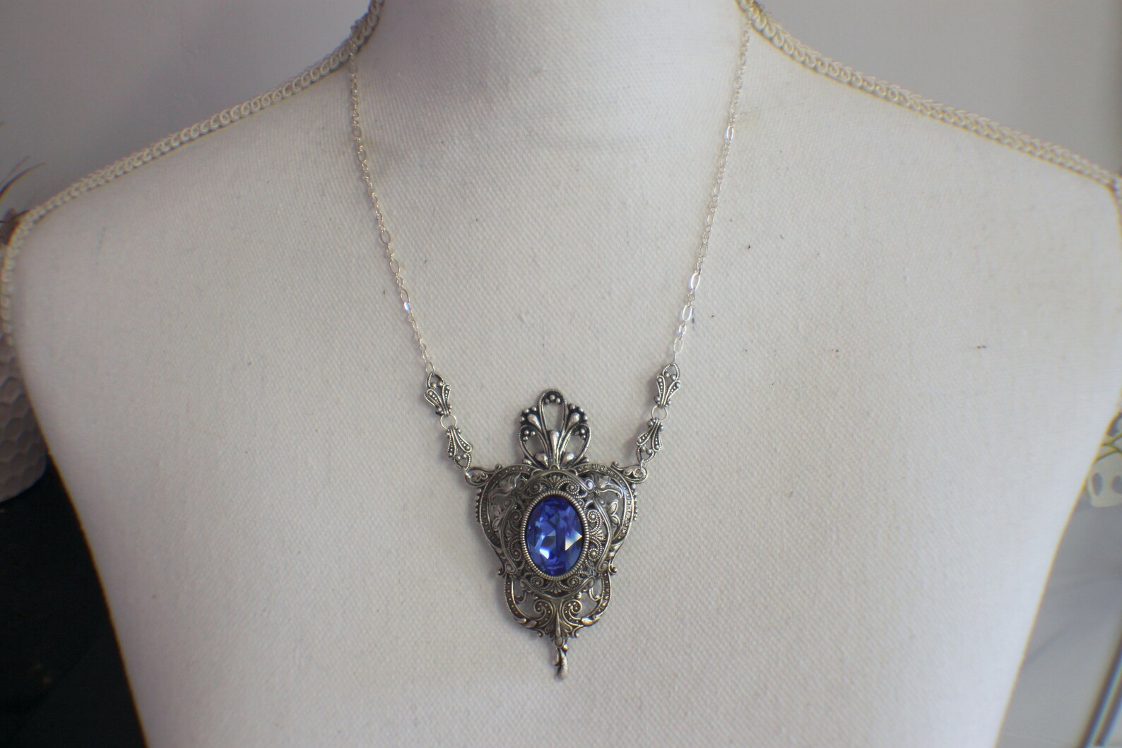 Sapphire Pendant Gothic Crystal Necklace Baroque Style - Etsy