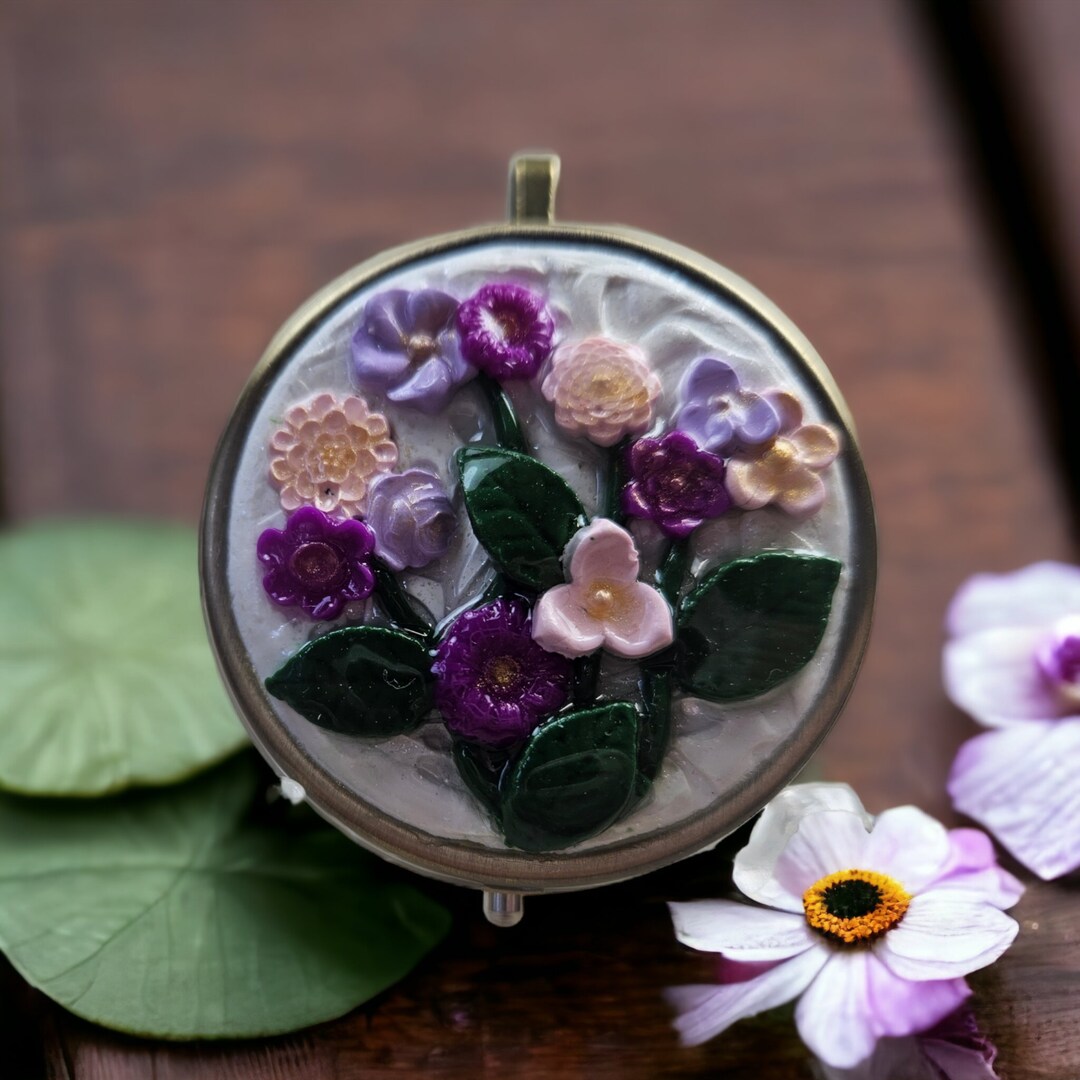 Floral Music Box Locket, Music Box Necklace, Mini Music Box, Clay ...