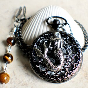 Mermaid Pocket Watch Mens Black Pocket Watch With Mermaid | Etsy