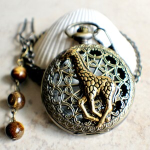 Giraffe Pocket Watch in Bronze, Men's Pocket Watch With Bronze Tiger ...