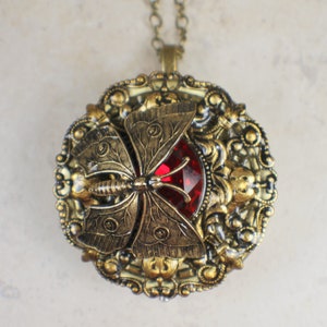Red Crystal Butterfly Music Box Locket, Round Music Box Pendant, Music ...