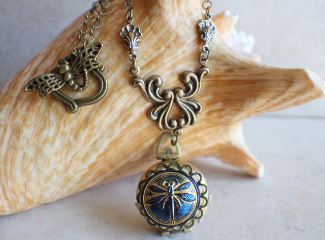 Four Photo Locket Necklace, Dragonfly Photo Locket, Multi Picture ...