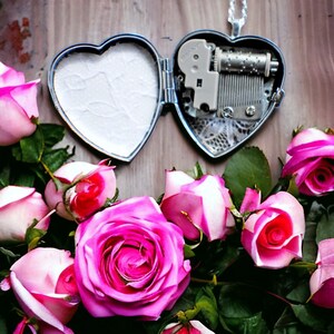 Music Box Locket Amethyst Glass Opal Heart Necklace - Etsy