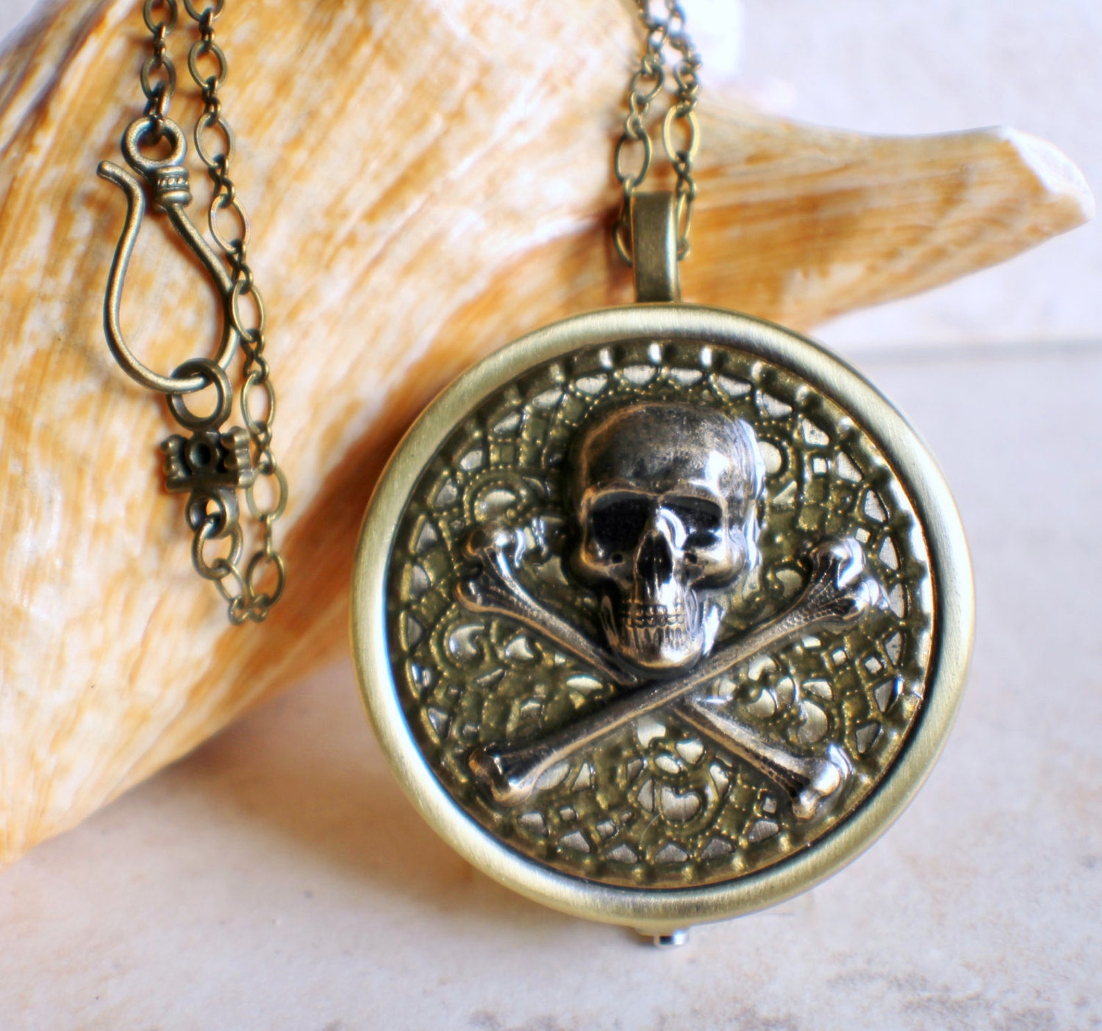 Skull and Crossbones Music Box Locket Round Locket With Music - Etsy