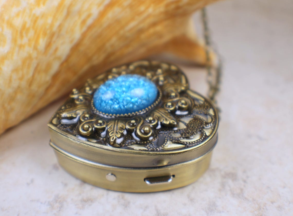 Aqua Glass Opal Music Box Locket Photo Locket Music Box - Etsy