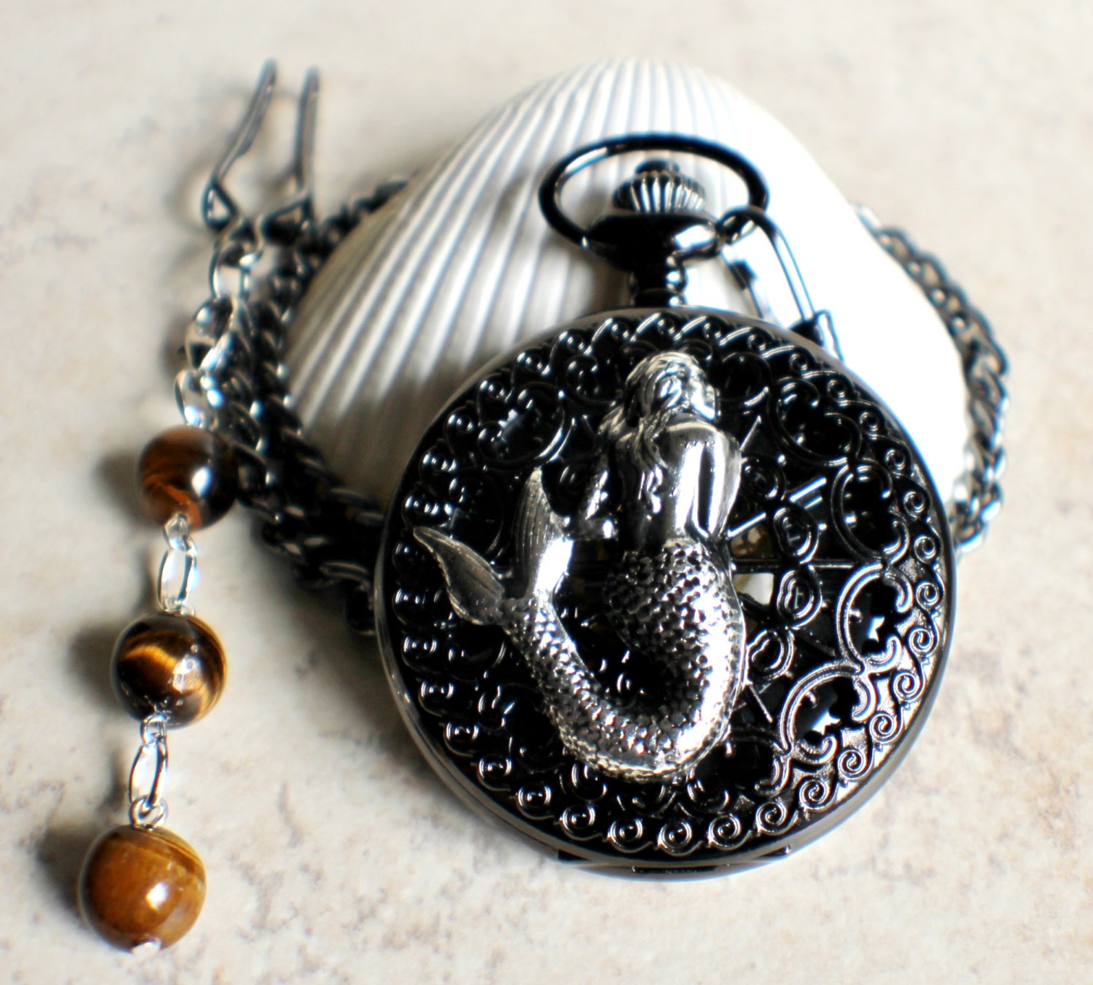Mermaid Pocket Watch Mens Black Mechanical Pocket Watch With | Etsy
