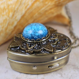 Aqua Glass Opal Heart Music Box Locket: Bronze Filigree Pendant - Etsy