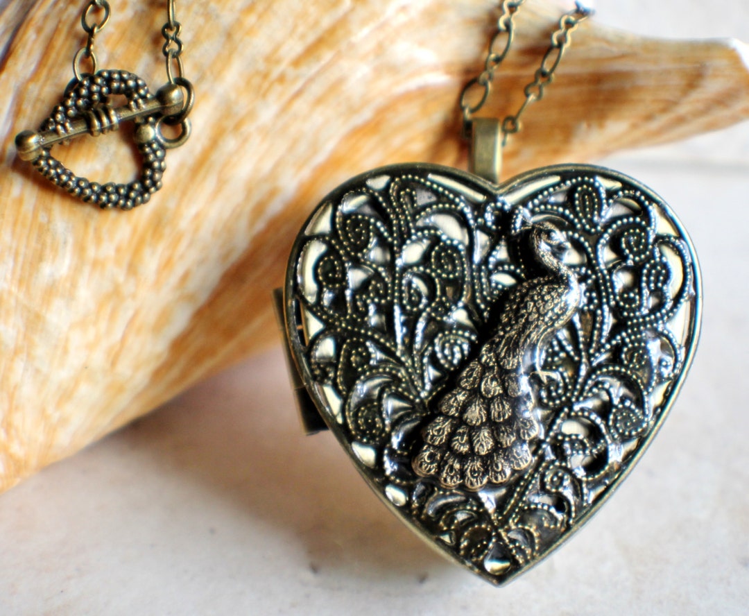 Peacock Music Box Locket, Heart Shaped Locket With Music Box Inside, in ...
