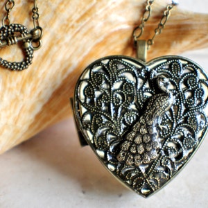 Peacock Music Box Locket, Heart Shaped Locket With Music Box Inside, in ...