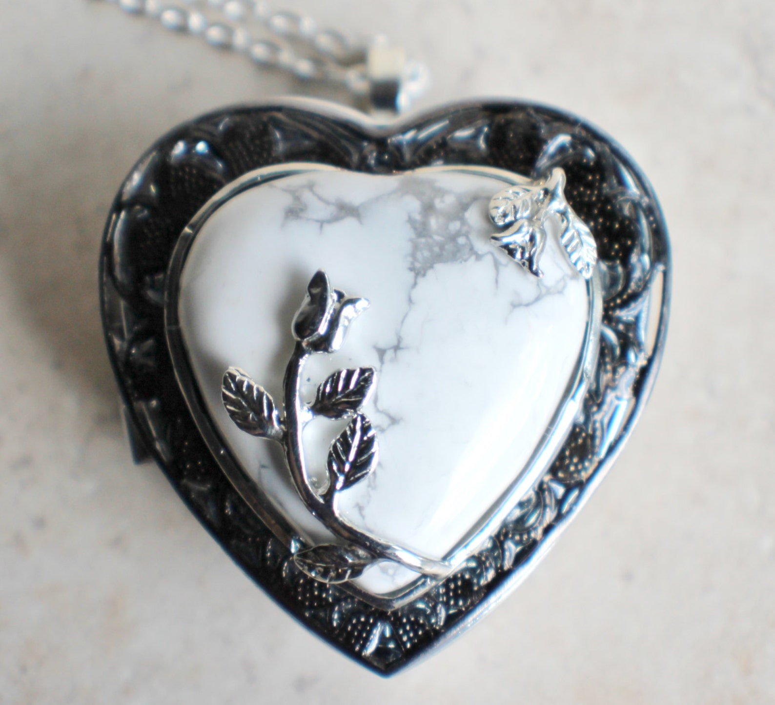 White Turquoise Heart Music Box Locket: Silver Tone Pendant Necklace - Etsy