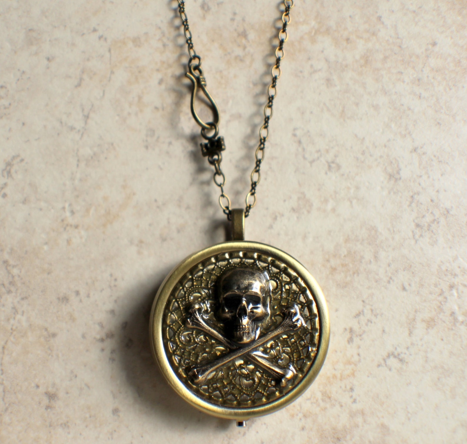 Skull and Crossbones Music Box Locket Round Locket With Music - Etsy