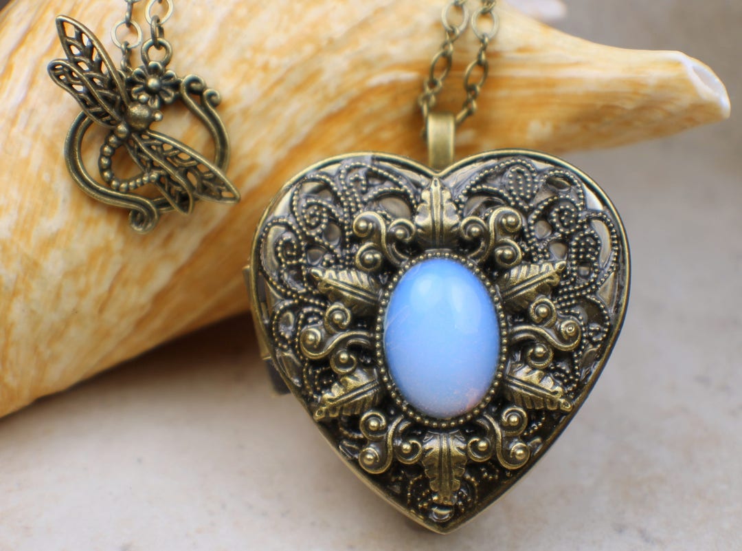 White Opal Quartz Music Box Locket, Music Box Necklace, Mini Music Box ...