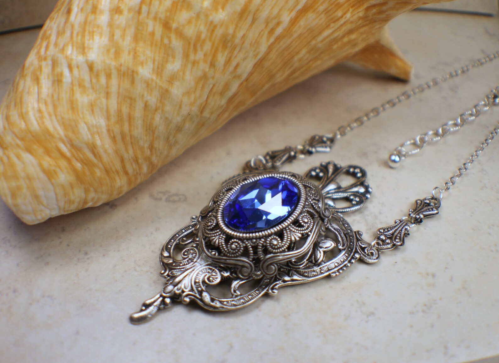 Sapphire Pendant Gothic Crystal Necklace Baroque Style - Etsy