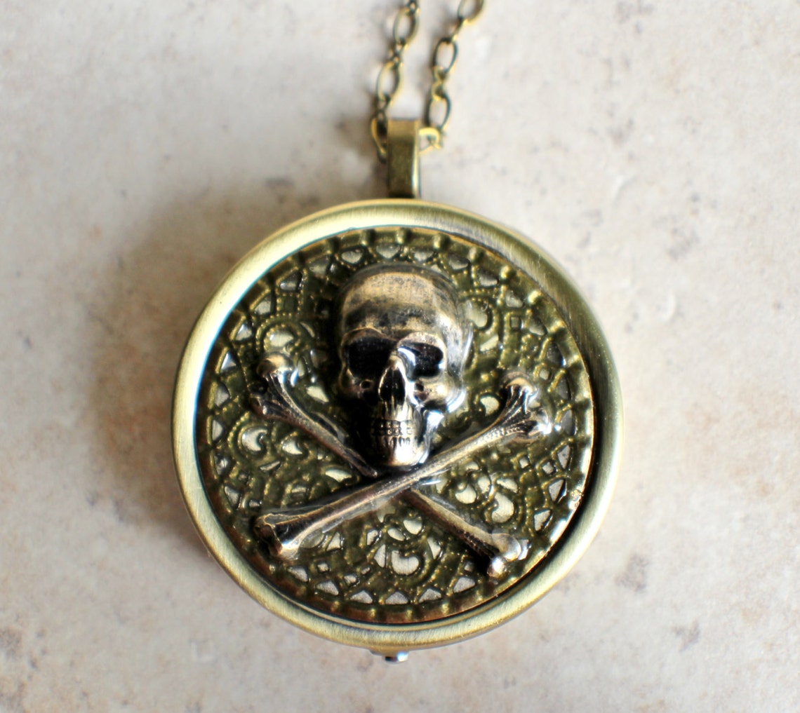 Skull and Crossbones Music Box Locket Round Locket With Music - Etsy