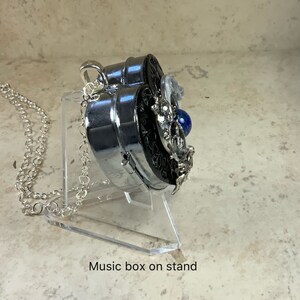 Heart Music Box Locket Necklace: Blue Opal, Silver Filigree, Musical ...