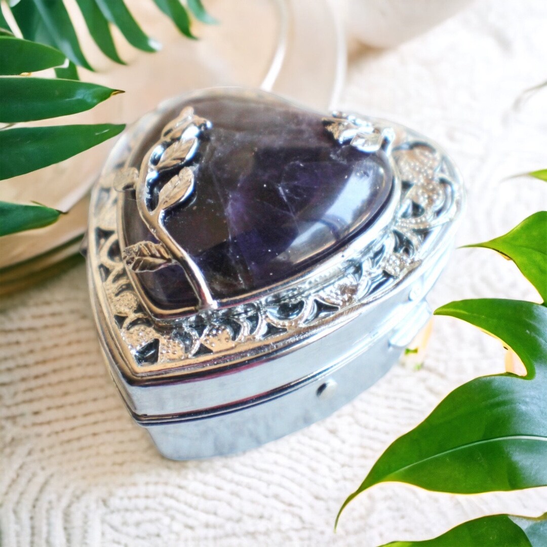 Amethyst Quartz Heart Music Box Locket: Silver Filigree Pendant - Etsy