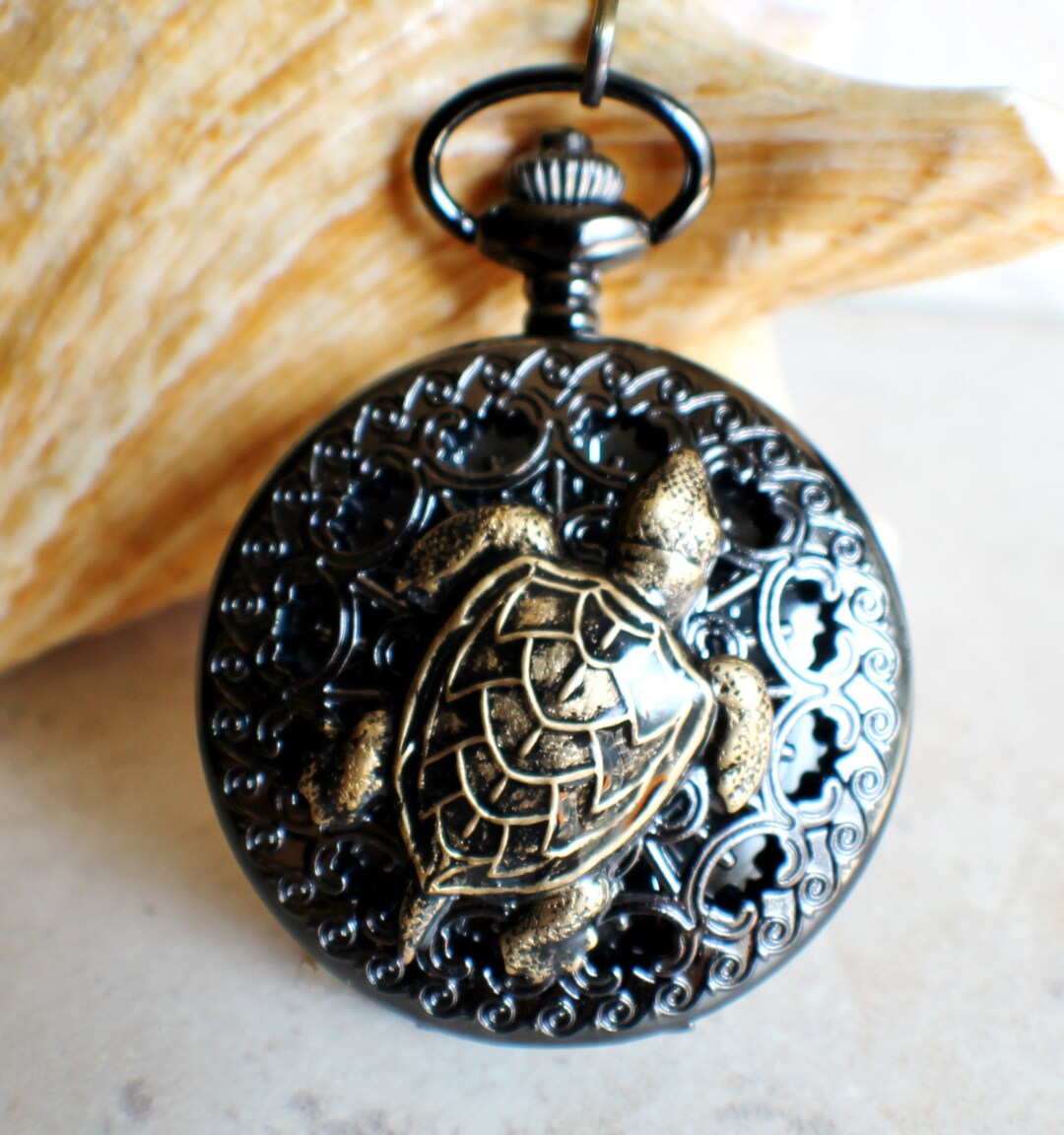 Sea Turtle Pocket Watchin Black, Men's Mechanical Pocket Watch With ...