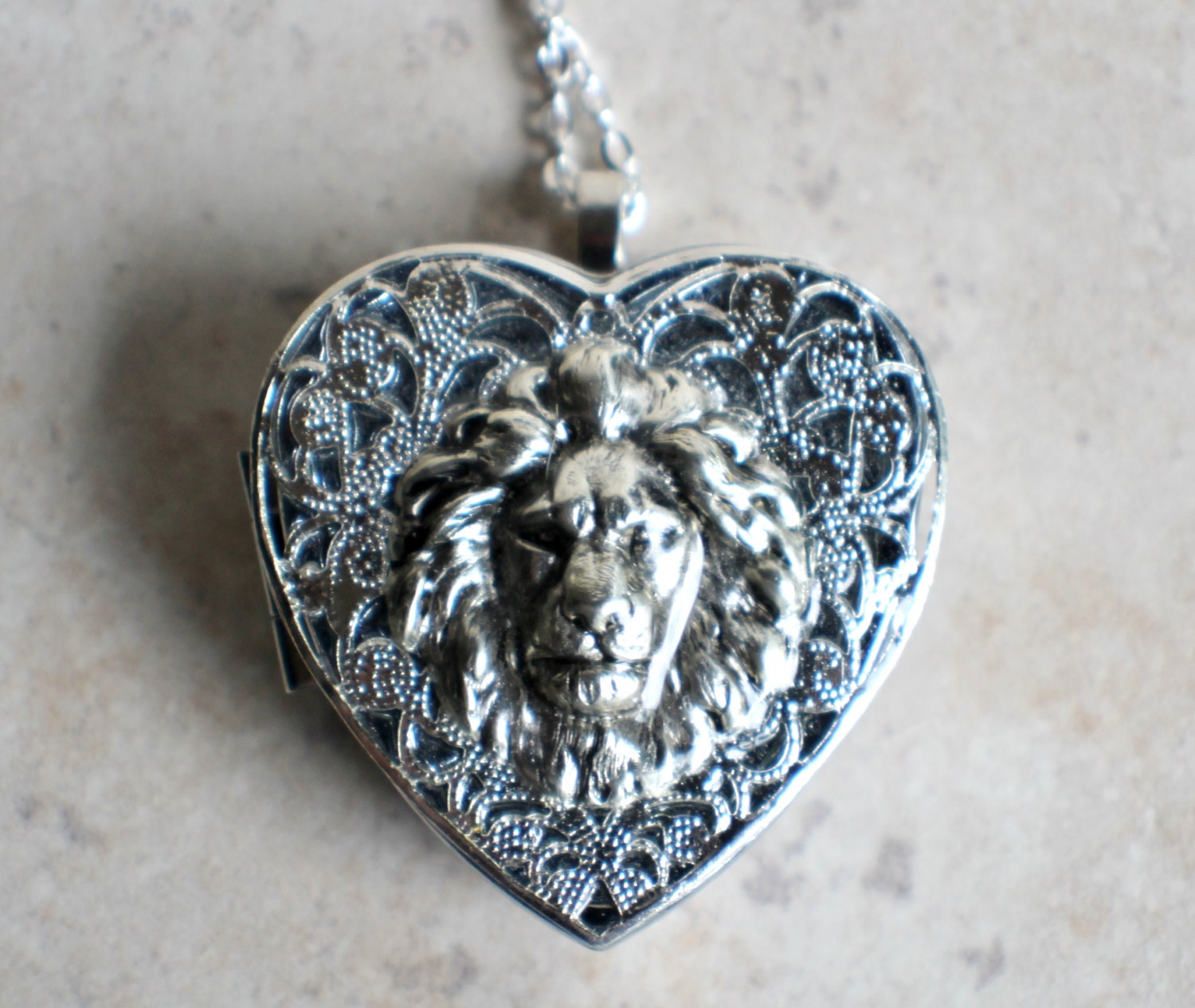 Silver Lion Music Box Locket: Heart Pendant Necklace, 30" Chain - Etsy