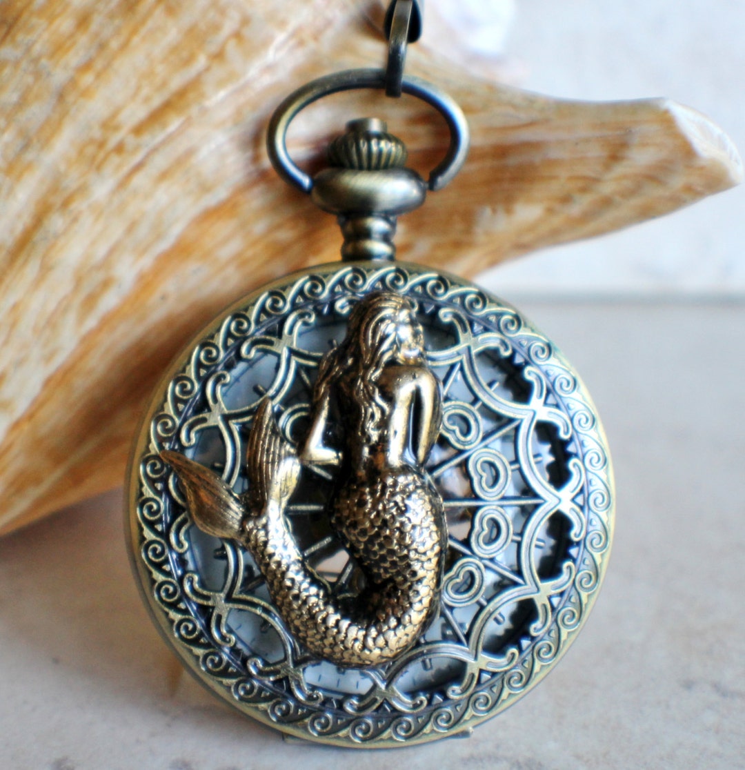 Mechanical Mermaid Pocket Watch, Mens Pocket Watch With Mermaid Mounted ...