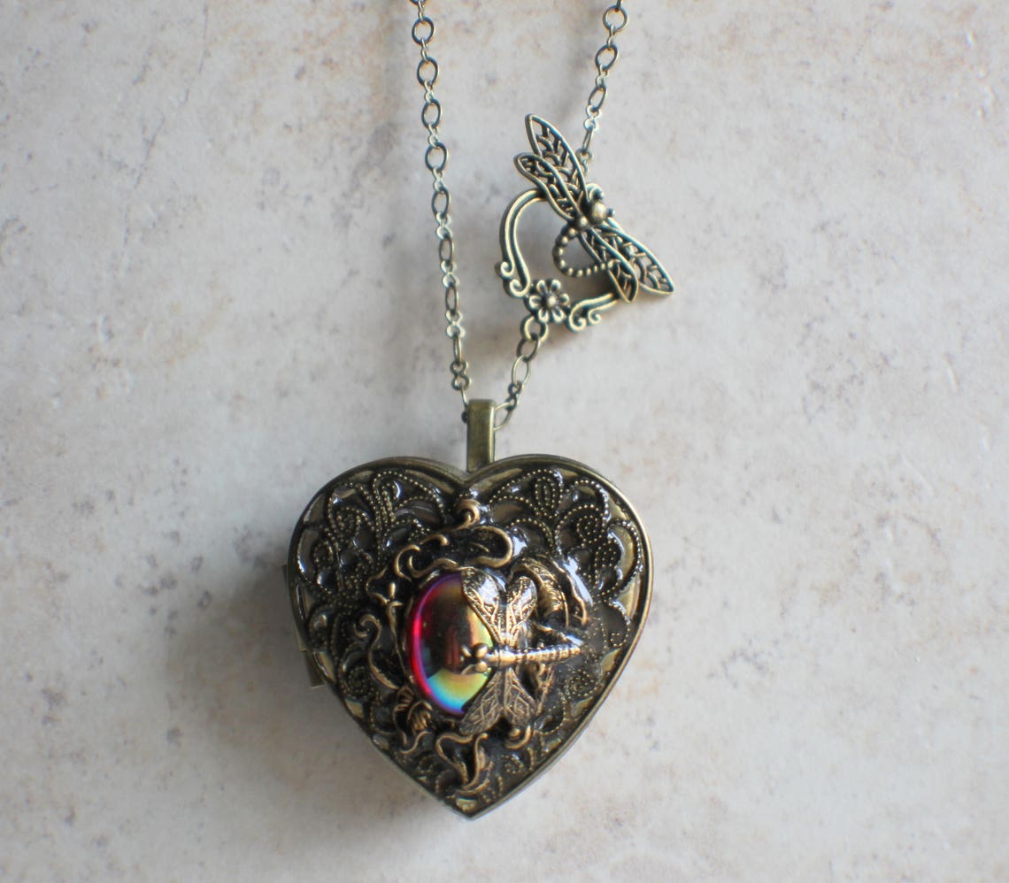 Dragonfly Music Box Locket Heart Music Box Pendant Music Box - Etsy
