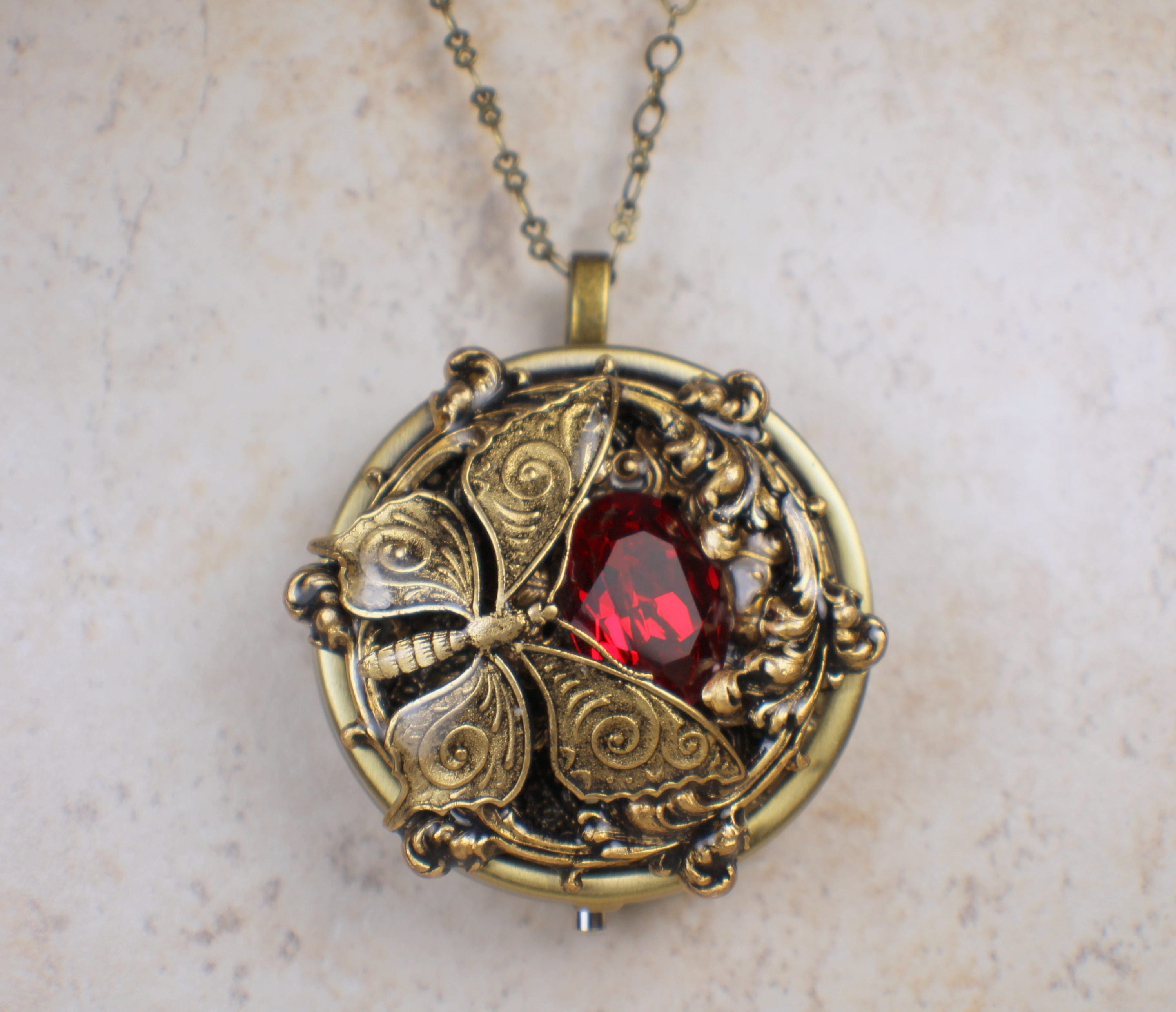 Red Crystal Butterfly Music Box Locket Round Music Box - Etsy