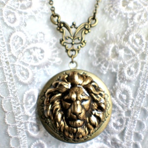 Bronze Lion Locket, Small Photo Locket, Photo Locket Necklace, Picture ...