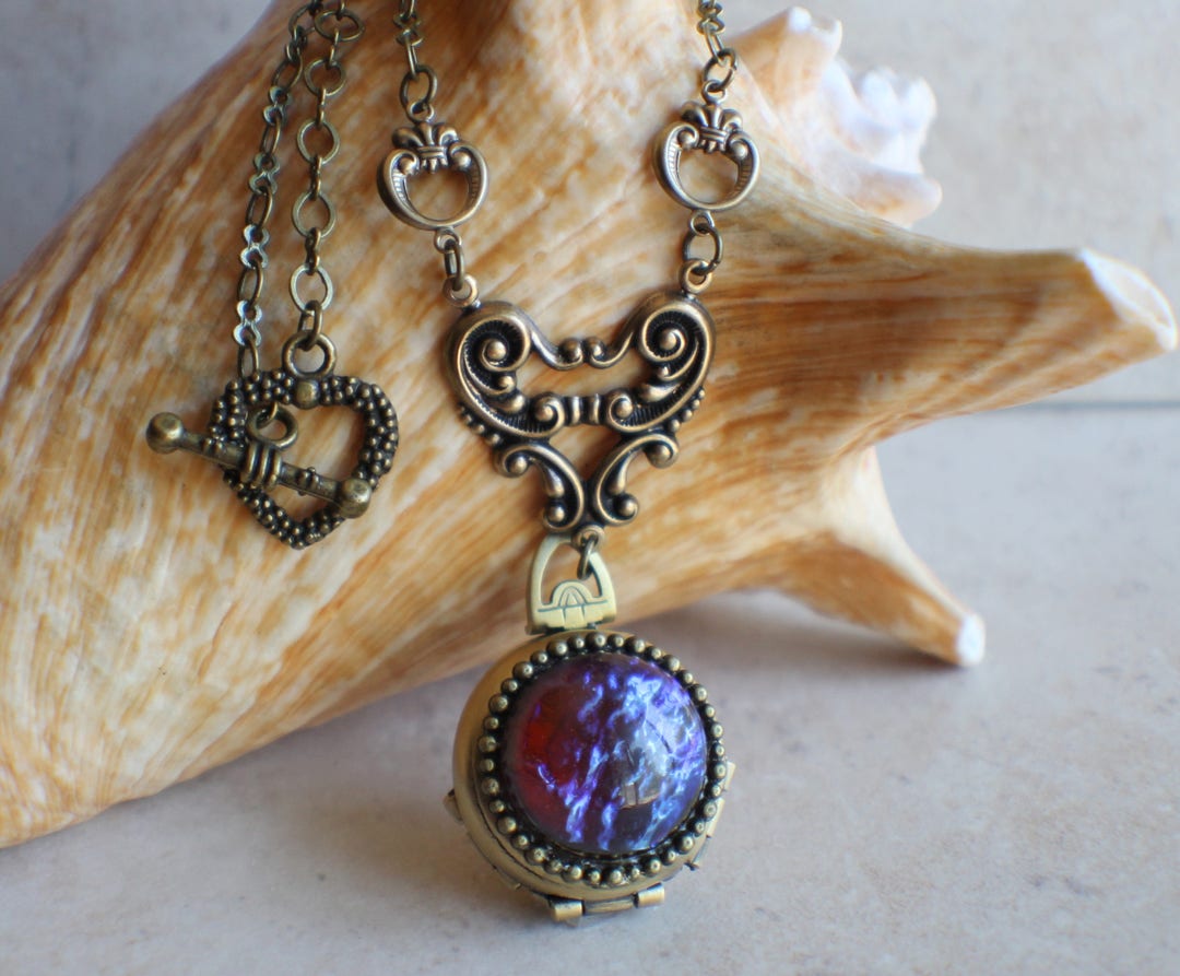 Four Photo Locket Necklace, Red Dragons Breath Photo Locket, Multi ...