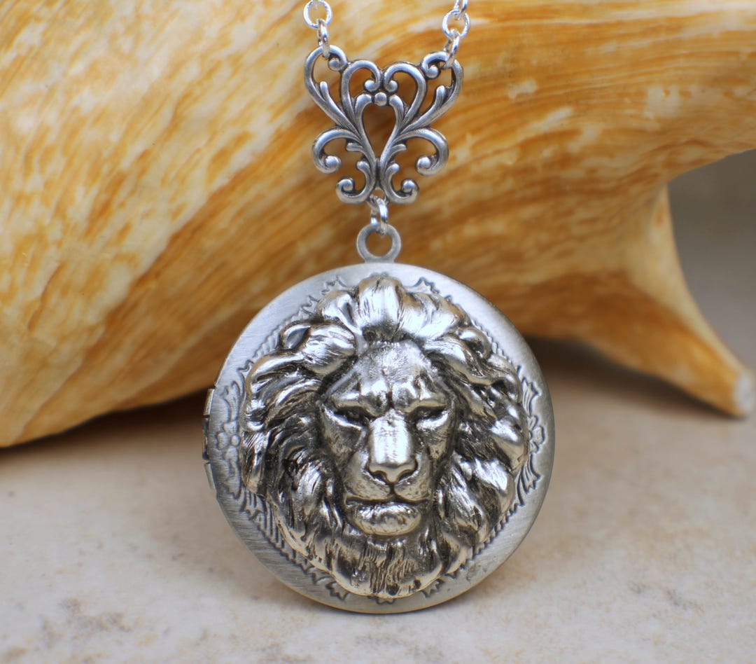 Silver Lion Locket, Small Photo Locket, Photo Locket Necklace, Picture ...
