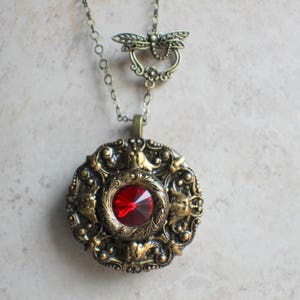 Red Crystal Music Box Locket, Music Box Necklace, Mini Music Box ...
