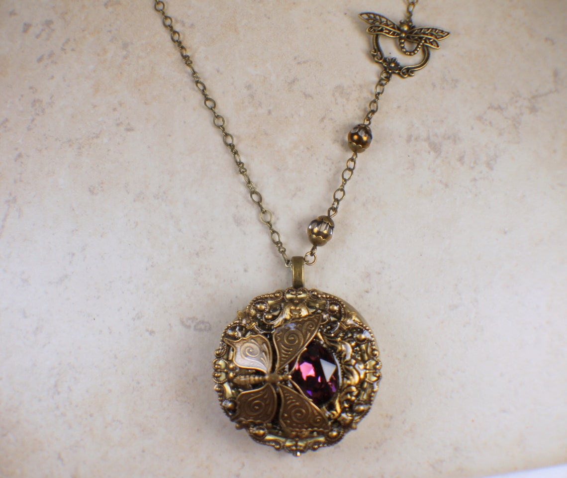 Purple Crystal Butterfly Music Box Locket Round Music Box | Etsy