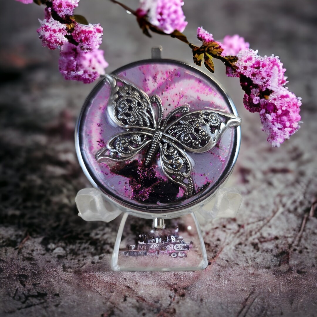 Butterfly Music Box Locket Necklace: Handmade Clay Pendant, Silver ...