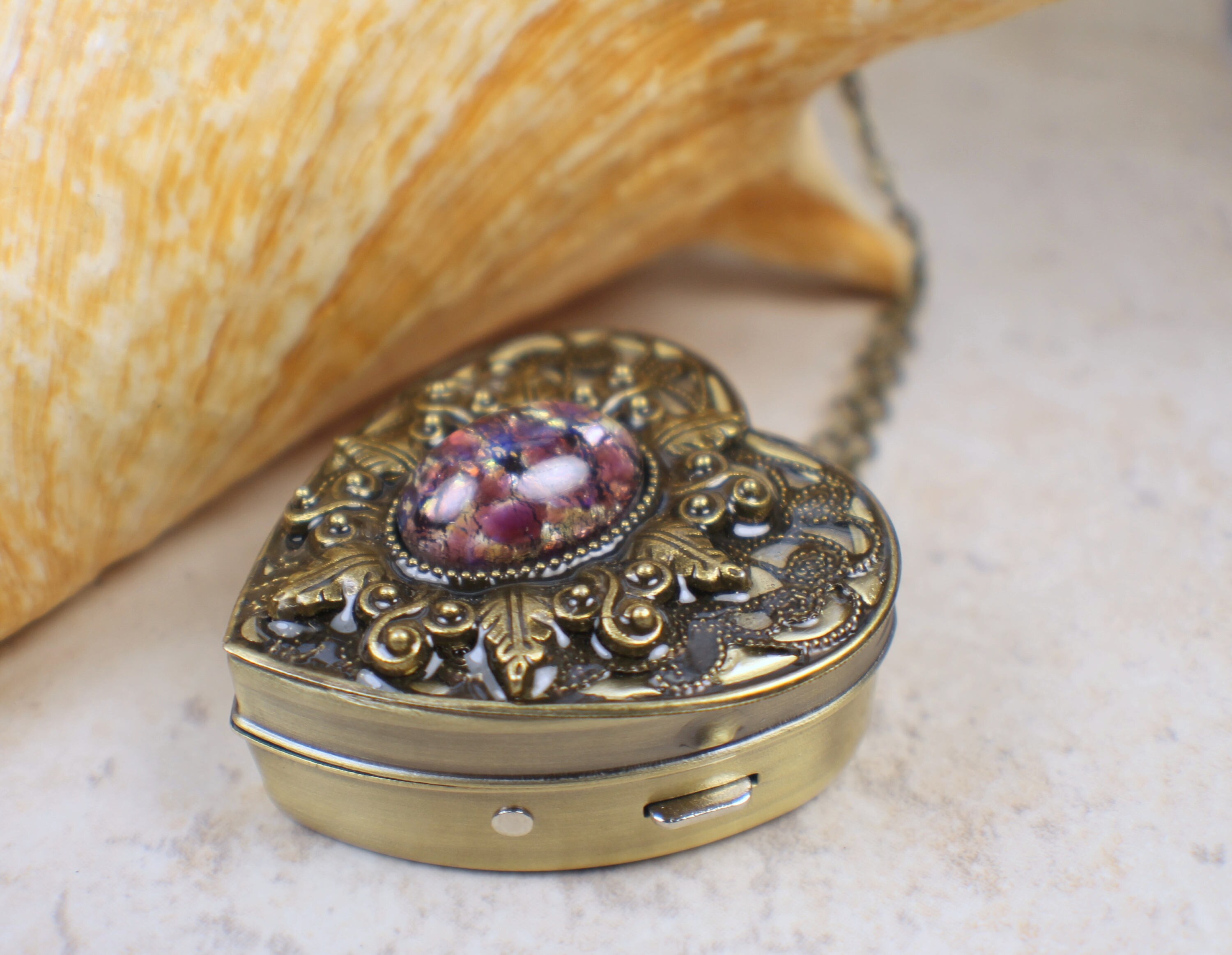 Amethyst Glass Opal Music Box Locket Photo Locket Music Box | Etsy