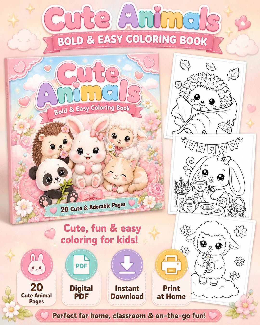 Kids Coloring Book – Animals, Adorable Pets, Woodland Creatures ...