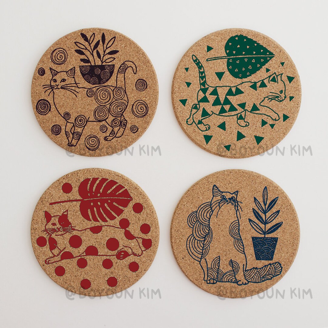 Cats Coaster Set - Etsy